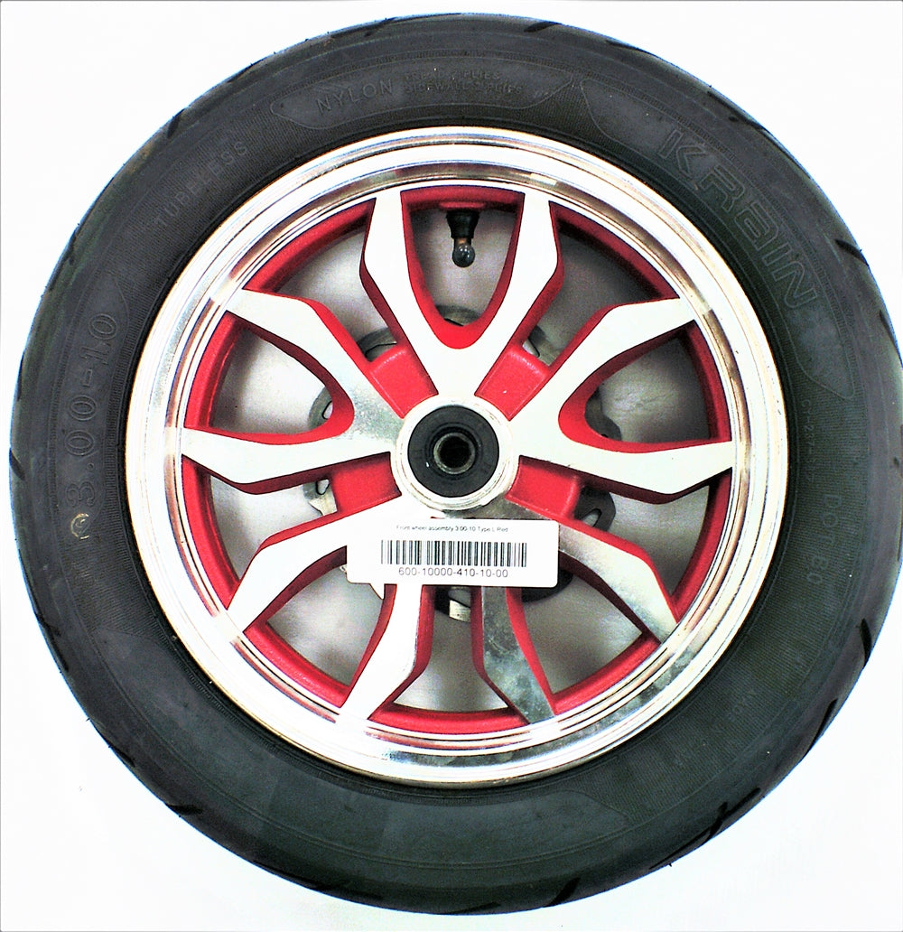 Front wheel assembly 3.00-10 Type L Red – Electric Parts Depot